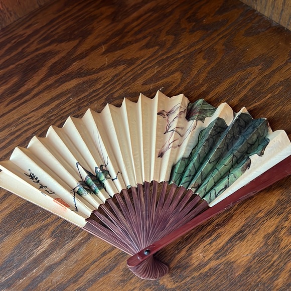 Other | Vintage 193s40s Hand Painted Locust Wooden Fan Japan | Poshmark